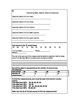 Mean Median Mode And Quartiles By Levels By Teaching For Understanding