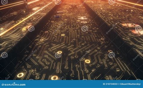 D Render Of A Motherboard With Microchips Transistors And Semiconductors Stock Illustration
