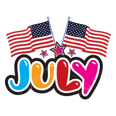 Word July Clipart Vector Abstract Flag Decoration Stroke Word Art July