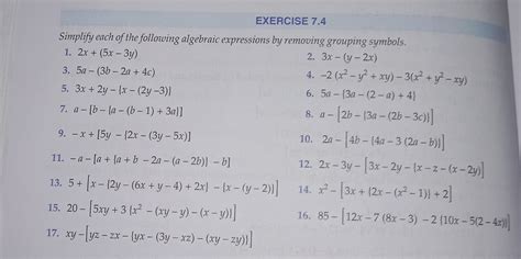 Simplify Each Of The Following Algebraic Expressions By Removing Grouping