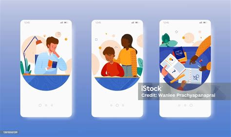 함께 공부하십시오 다문화 가족 관계 모바일 앱 화면 벡터 웹 사이트 배너 템플릿 Ui 웹 사이트 디자인 가정 생활에 대한 스톡 벡터 아트 및 기타 이미지 Istock