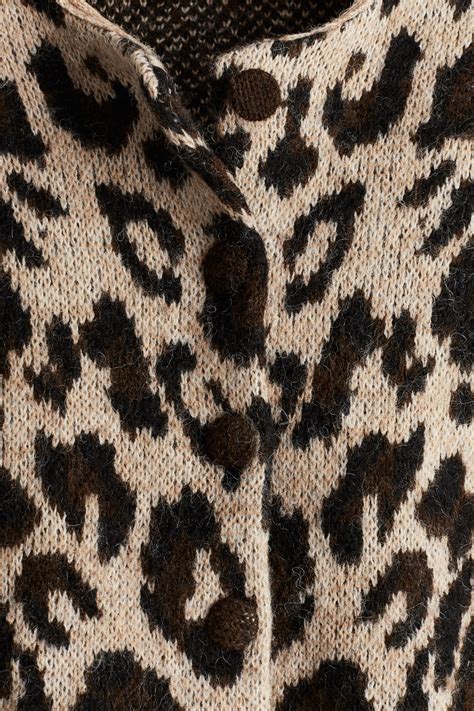 Womens Beigeleopard Print Jacquard Knit Cardigan Handm Ca