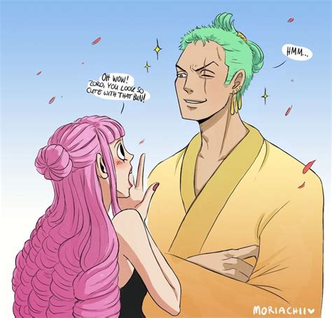 An Image Of A Man With Pink Hair Talking To A Woman Who Is Holding Her Hand Up