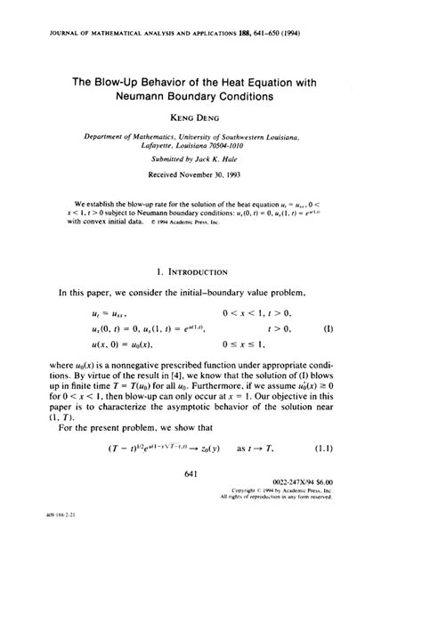 Pdf The Blow Up Behavior Of The Heat Equation With Neumann Boundary Conditions