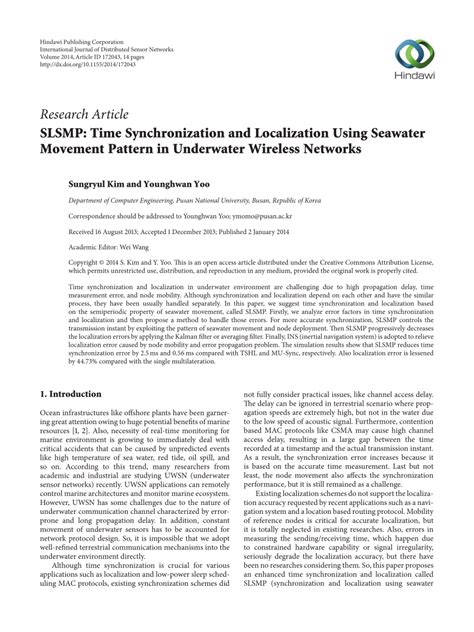 Pdf Slsmp Time Synchronization And Localization Using Seawater