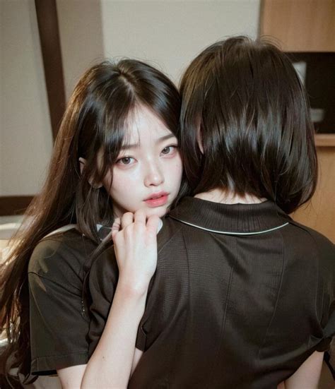 두명의 여자가 얼굴을 맞대고 아련히