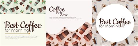 정사각형 소셜 미디어 게시물에 대한 디자인 템플릿입니다 커피 테마에 완벽한 패턴이 있는 게시물 세트입니다 음료 디자인 커피숍 또는 카페에 대 한 벡터 일러스트 레이 션