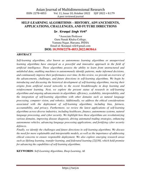 pdf self learning algorithms history advancements applications