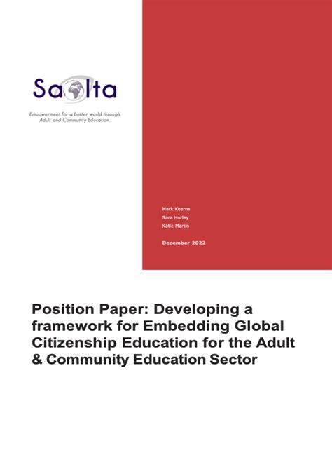 Position Paper Developing A Framework For Embedding Global Citizenship Education For The Adult