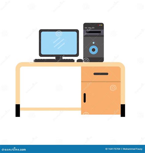 Computer On Desk Vector Illustration Isolated On White Background Stock Vector Illustration Of