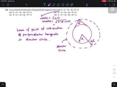 solved locus of point of intersection of perpendicular tangents to the