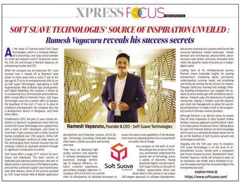 New Indian Express Article On Soft Suave Technologies Ceo Soft Suave