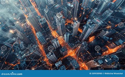 A Vibrant Cityscape At Night Overlaid With Neon Digital Brain And Interconnected Icons