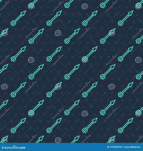Green Line Medieval Arrow Icon Isolated Seamless Pattern On Blue