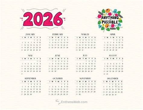 2026 Motivational Printable Calendar Entheosweb
