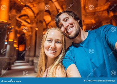 Happy Couple Enjoying Beautiful Cistern In Istanbul Cistern