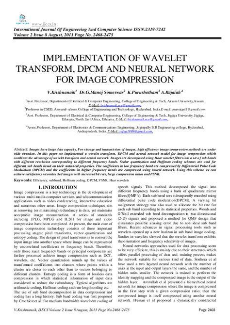 Pdf Implementation Of Wavelet Transform Dpcm And Neural Network For