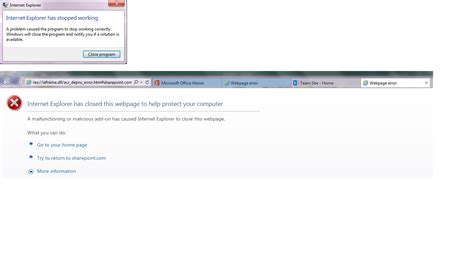 sharepoint online ie 11 message internet explorer has stopped