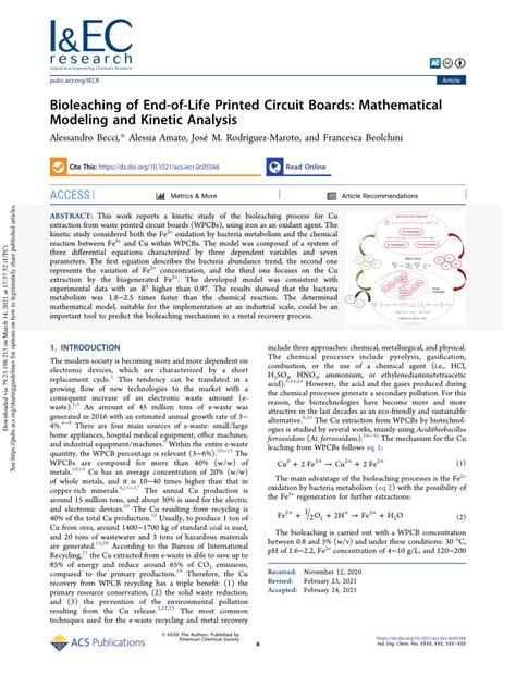 Pdf Bioleaching Of End Of Life Printed Circuit Boards Mathematical