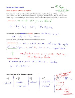 Fillable Online Unit The Real Numbers Homework The Real Number Fax Email Print PdfFiller