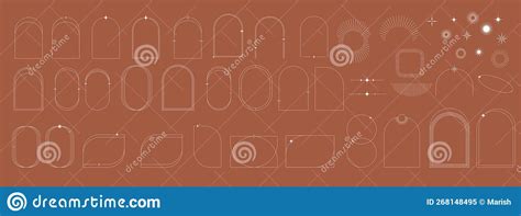 Modern Minimalist Aesthetic Linear Frames Arcs Stars And Elements Stock Vector Illustration