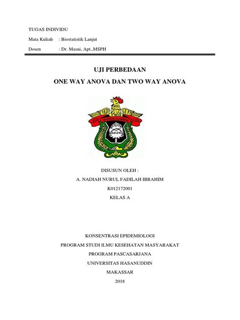 Uji Perbedaan One Way Dan Two Way Anova A4 Pdf