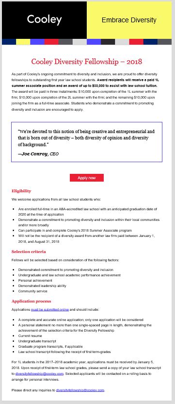 Cooley 1l Diversity Fellowship • Office Of Career Strategy • Penn