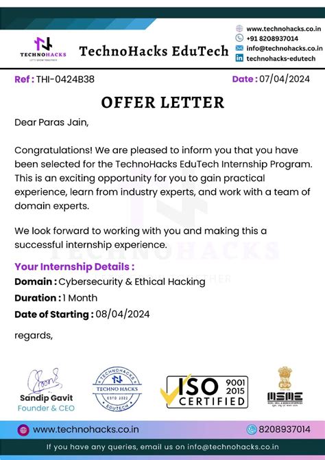 paras jain on linkedin cybersecurity ethicalhacking internship