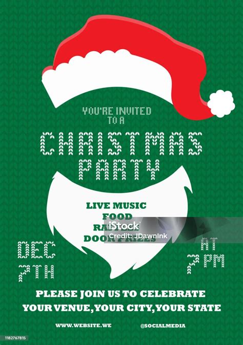 니트 배경에 산타 클로스 수염과 콧수염크리스마스 파티 초대 디자인 템플릿 초대장에 대한 스톡 벡터 아트 및 기타 이미지 초대장 크리스마스 녹색 Istock