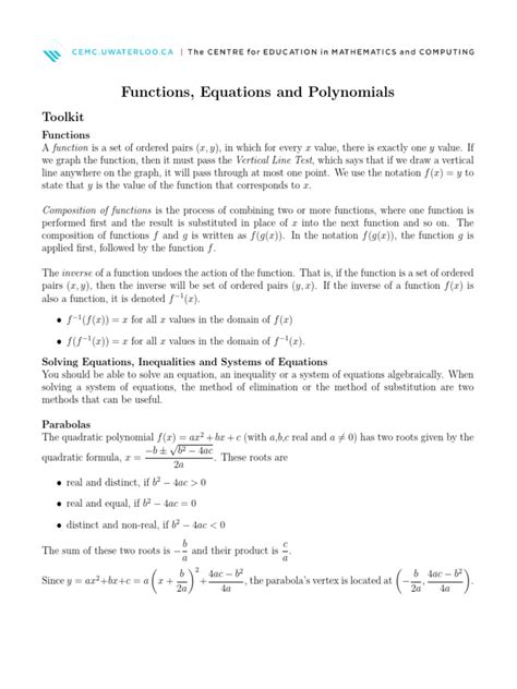 Functions Equations Polynomials Pdf Function Mathematics Equations