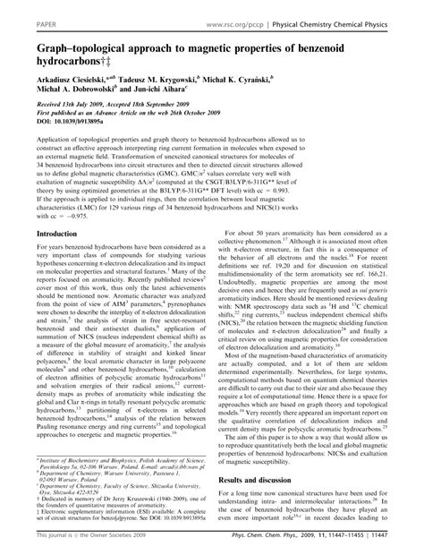 Pdf Graph Topological Approach To Magnetic Properties Of Benzenoid Hydrocarbons
