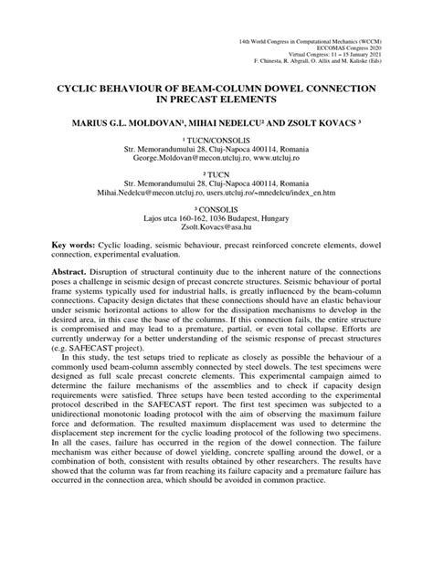Cyclic Behaviour Of Beam Column Dowel Connection Pdf Beam Structure Strength Of Materials