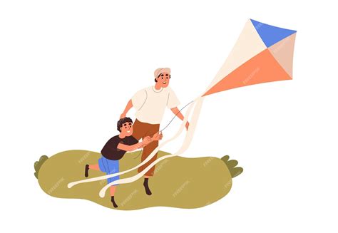 아버지와 아들이 함께 연을 날립니다 행복한 아빠와 아이가 놀고 자연에서 시간을 보냅니다 가족 남자 부모와 소년 자식 여름