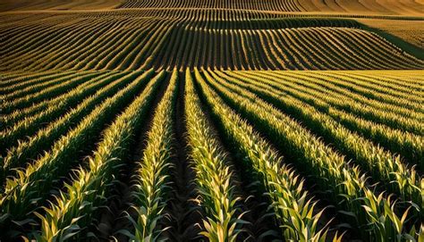 A Cornfield With Rows Of Stalks In Symmetrical Patterns Premium Ai