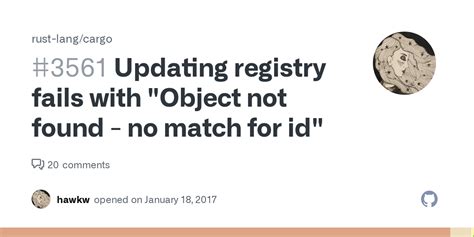 updating registry fails with object not found no match for id