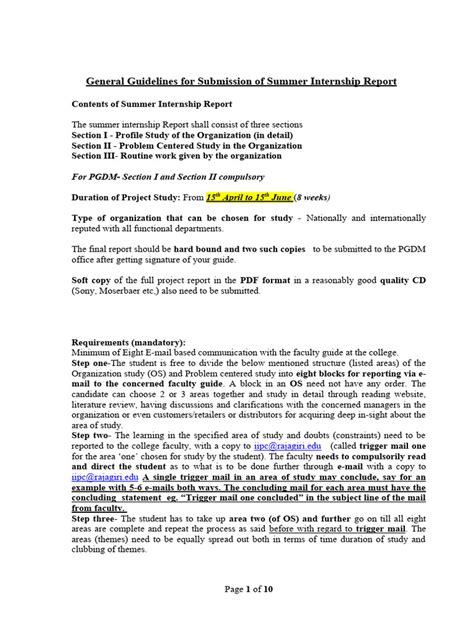 Summer Internship Guidelines Pdf Strategic Management Data