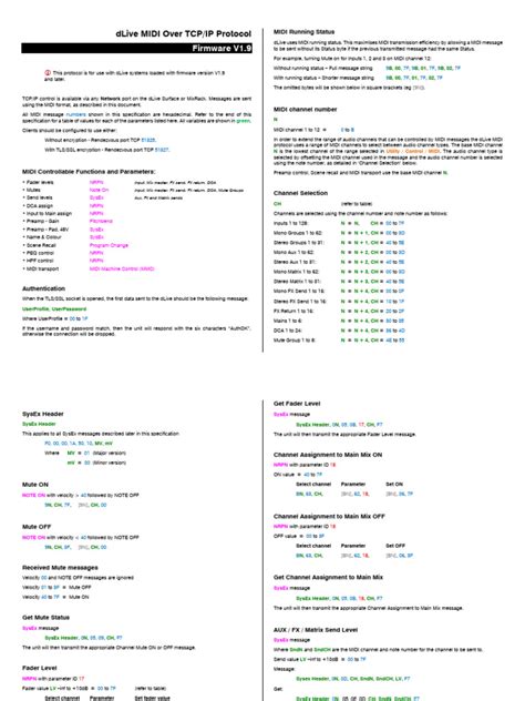 Dlive Midi Over Tcp Protocol V19 Pdf Transmission Control Protocol