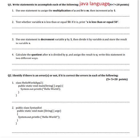 Q1 Write Statements To Accomplish Each Of The