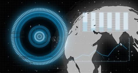 Animation Of Globe And Diagrams Over Scope Scanning Stock Video Video Of Generated Online