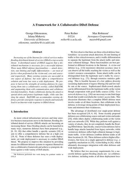 Pdf A Framework For A Collaborative Ddos Defense