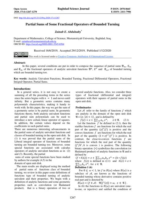 Pdf Partial Sums Of Some Fractional Operators Of Bounded Turning Partial Sums Of Some