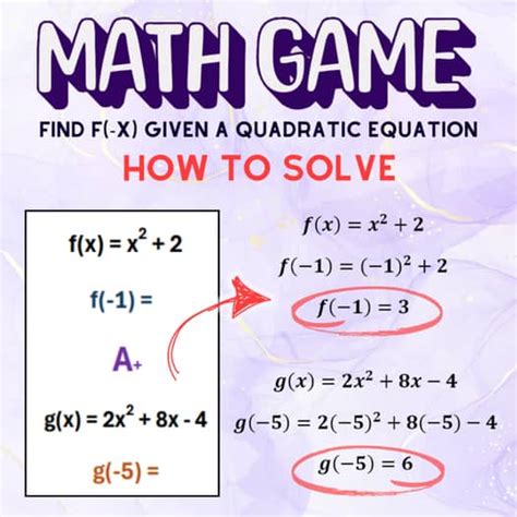 Evaluate Quadratic Functions Game Find F X Of Parabolas Deck 2
