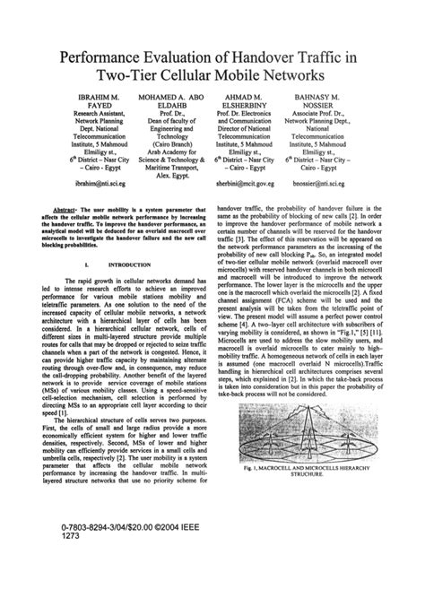 Pdf Performance Evaluation Of Handover Traffic In Two Tier Cellular Mobile Networks