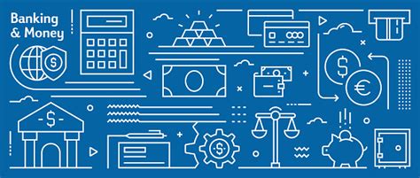 트렌디 한 선형 스타일의 벡터 뱅킹 및 돈 배너 디자인 웹 페이지 배너 프리젠 테이션라인 아트 스타일 추상 패턴 은행 지점장에 대한 스톡 벡터 아트 및 기타 이미지 Istock