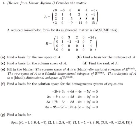 Solved Review From Linear Algebra I Consider The Matrix Chegg