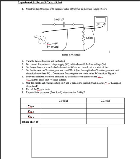 Solved Experiment A Series RC Circuit Test 1 Construct The Chegg Com