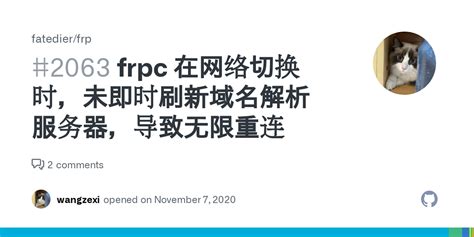 Frpc 在网络切换时，未即时刷新域名解析服务器，导致无限重连 · Issue 2063 · Fatedierfrp · Github