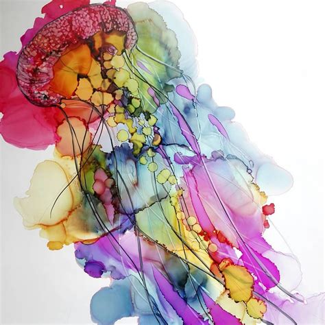 Colorful Jellyfish Art On Yupo Paper
