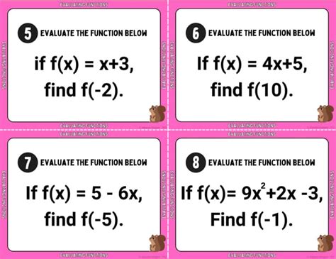 Evaluating Functions Algebra Task Cards Activity Grades 8 10 By Alessia