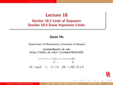 Limit Of Sequence Some Important Limits Math 1432 Docsity